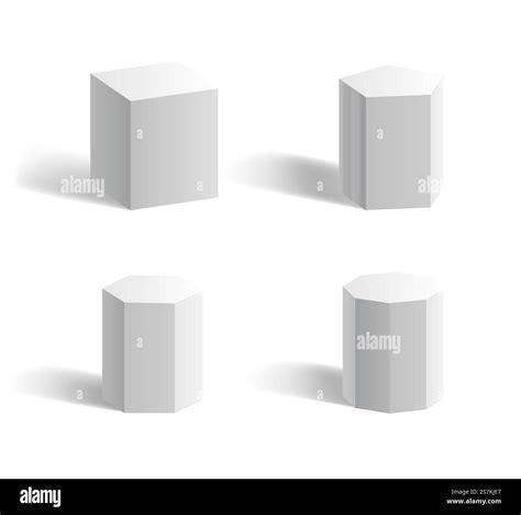 Basic 3d Geometric Shapes Cube Cuboid Hexagon Pentagon Prism White Isolated Templates With