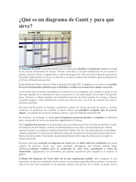 Diagrama De Gantt Definición Y Usos Pdf Informática