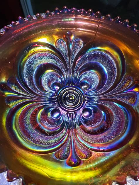 Imperial Glass Scroll Embossed Carnival Glass Bowl Purple Etsy
