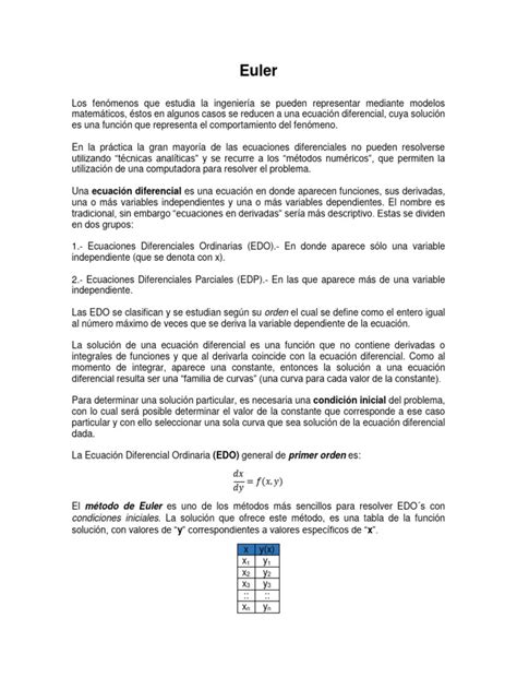 Euler Euler Mejorado Ejemplos Pdf Ecuaciones Diferenciales Ecuaciones