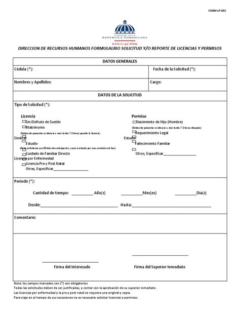 Formulario De Licencias Y Permisos Pdf