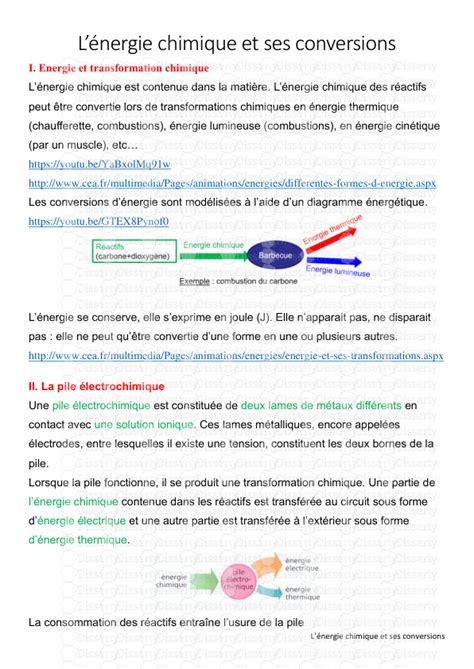 Lénergie Chimique Et Ses Conversions Lénergie Chimique Et Ses