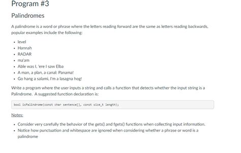 Solved Program PLEASE WRITE IN CODE BY CPalindromesA Chegg