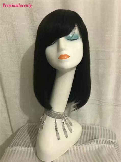 14 Inch Straight Brazilian Human Hair Full Lace Wig Side Bang
