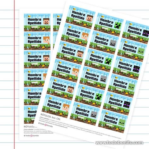 Etiquetas Para Cuadernos Minecraft