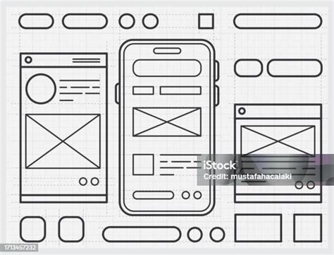Mobile Phone Application Design On Blueprint Stock Illustration