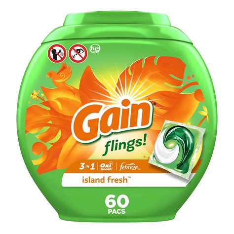 Gain Flings Laundry Detergent Soap Pacs He Compatible 60