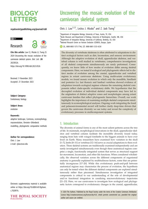 Pdf Uncovering The Mosaic Evolution Of The Carnivoran Skeletal System