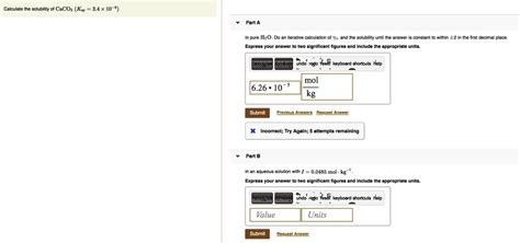 Calculate The Solubility Of Caco3 Ksp 34 × 10 9 Part A In Pure