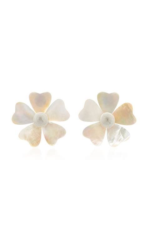 Rebecca De Ravenel Mother Of Pearl Flower Earrings In Silver Modesens