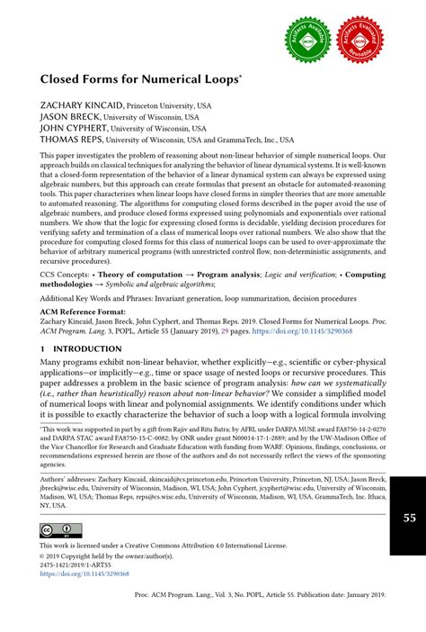 Pdf Closed Forms For Numerical Loops