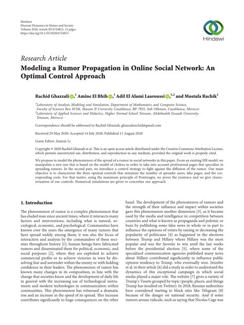 Pdf Modeling A Rumor Propagation In Online Social Network An Optimal