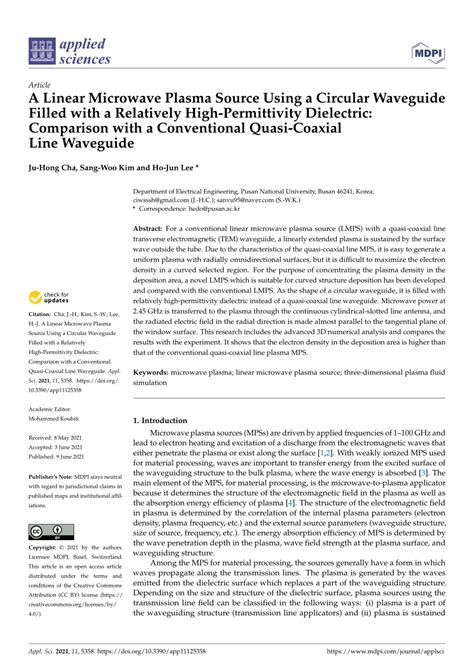 Pdf A Linear Microwave Plasma Source Using A Circular Waveguide Filled With A Relatively High