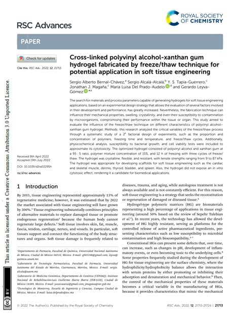 Pdf Cross Linked Polyvinyl Alcohol Xanthan Gum Hydrogel Fabricated By Freezethaw Technique