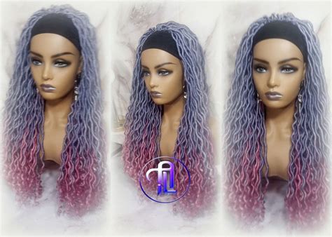 Headband Wig Unicorn Ombre Goddess Boho Locs Purple Pink Faux Locs