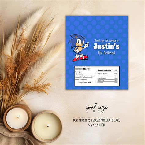 Sonic Chocolate Bar Wrapper Editable Party Favour Personalised Chocolate Bar Wrapper