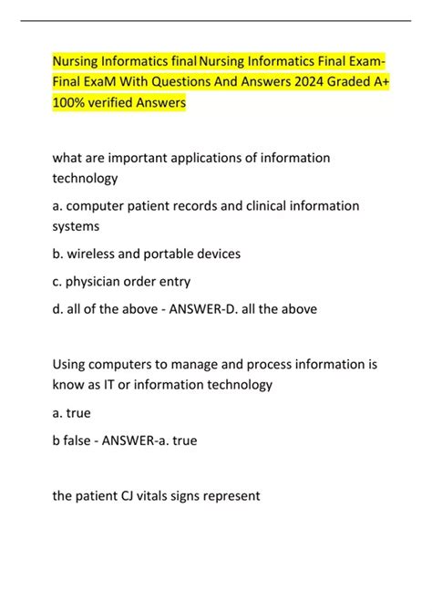 Nursing Informatics Finalnursing Informatics Final Examfinal Exam With Questions And Answers