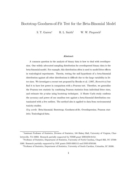 Pdf Bootstrap Goodness Of Fit Test For The Beta Binomial Model