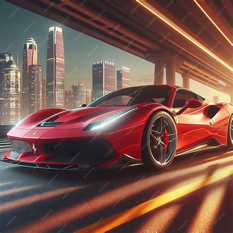 Red Ferrari Under An Overpass In A City Skyline Premium Ai Generated