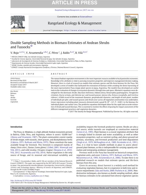 Double Sampling Methods In Biomass Estimates Of Andean Shrubs And Tussocks Rangeland Ecology
