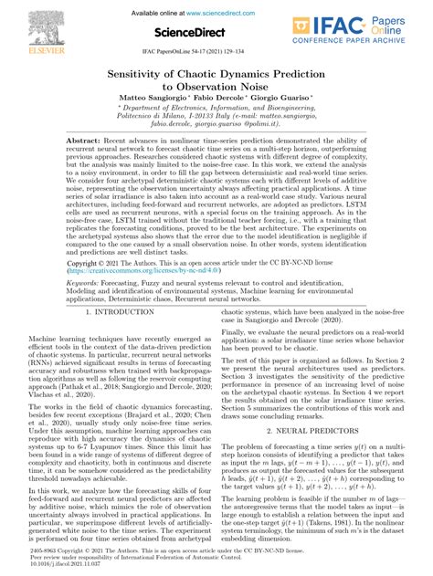 Pdf Sensitivity Of Chaotic Dynamics Prediction To Observation Noise