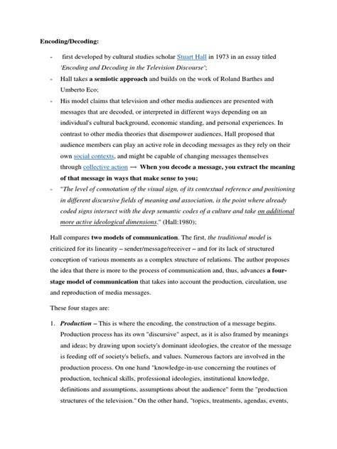 Stuart Hall Encoding Decoding Pdf Cybernetics Communication