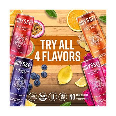 Odyssey Elixir Sparkling Mushroom Drink With Lions Mane And Cordyceps Adaptogenic Mushrooms L