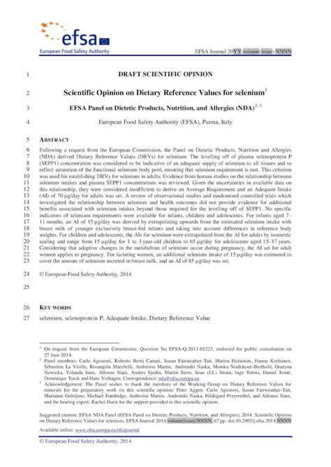 Pdf Scientific Opinion On Dietary Reference Values For Selenium