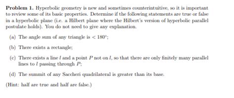 Solved Problem 1 Hyperbolic Geometry Is New And Sometimes