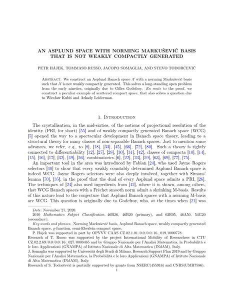 Pdf An Asplund Space With Norming Markuševič Basis That Is Not Weakly