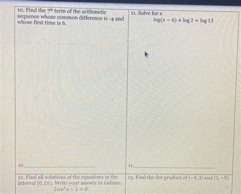 Solved 10 Find The 7th Term Of The Arithmetic Sequence