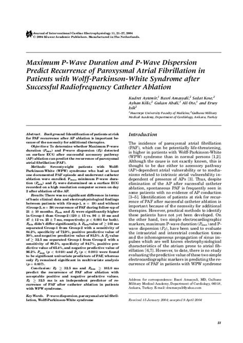 Pdf Maximum P Wave Duration And P Wave Dispersion Predict Recurrence