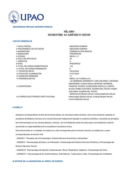 Farmaco Silabo Pdf Farmacología Evaluación