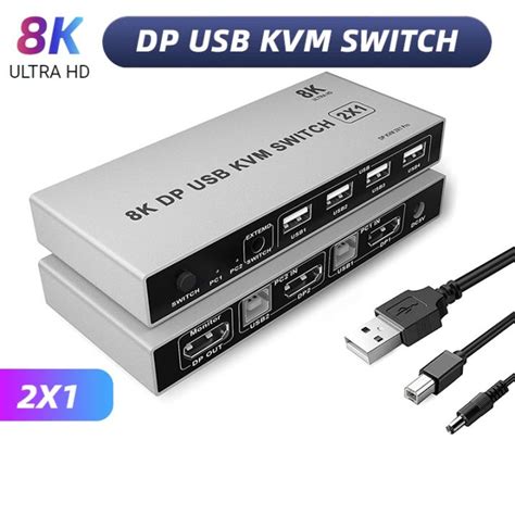 8K Displayport KVM Switch 2 Port DP USB KVM Switch 4K144hz Displayport 1 4 Switch KVM Dp Switch