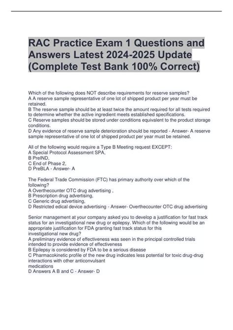Rac Practice Exam 1 Questions And Answers Latest Update Complete Test Bank 100 Correct Rac