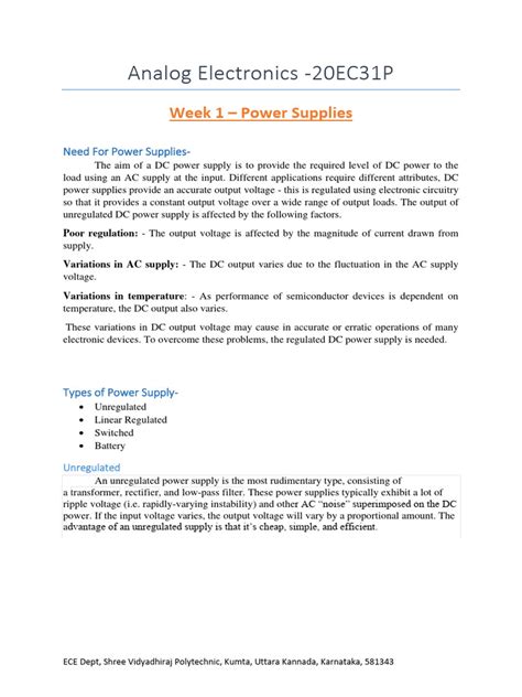 Week 1 Analog Electronics Notes And Experiments Pdf Power Supply Rectifier