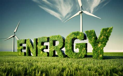 The Inscription Green Energy On A Background Of Green Grass Earth