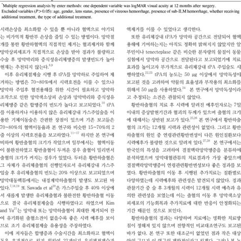 M Ultiple Regression Analysis Of The Visual Acuity After 12 Months