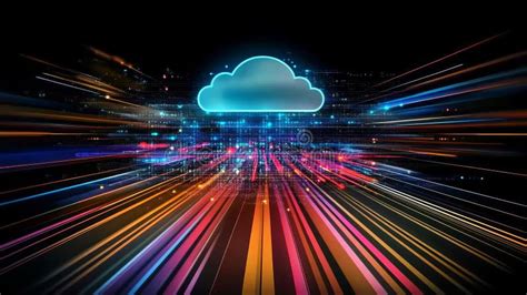 Cloud Computing And Big Data Concept Abstract Background With Glowing Cloud And Neon Data