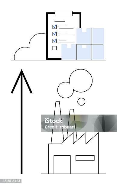 Supply Chain Workflow Checklist Stacked Boxes Factory With Smoke Large