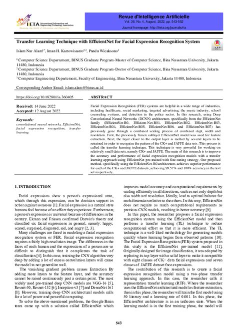 Pdf Transfer Learning Technique With Efficientnet For Facial Expression Recognition System