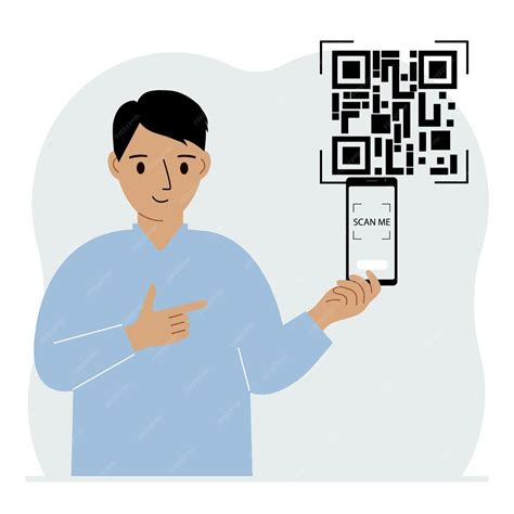 Premium Vector A Man Holds A Mobile Phone In His Hand With The Text Scan Me And Scans The Qr