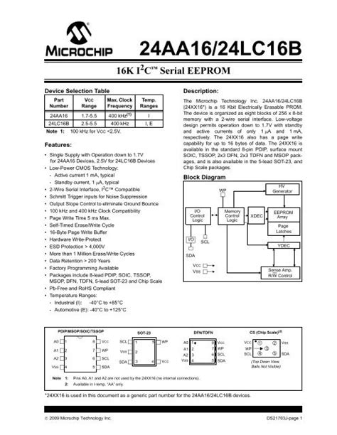 24aa16 24lc16b 16k I2c Serial Eeprom Data Sheet Microchip