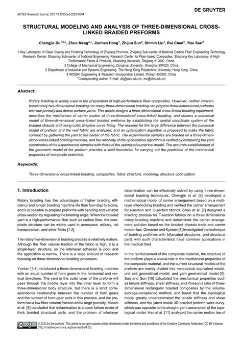 Pdf Structural Modeling And Analysis Of Three Dimensional Cross Linked Braided Preforms