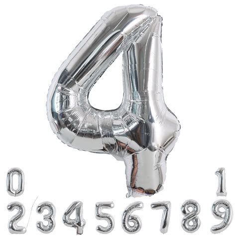 40 Inch Silver Large Numbers Balloons 0 9 Number 4