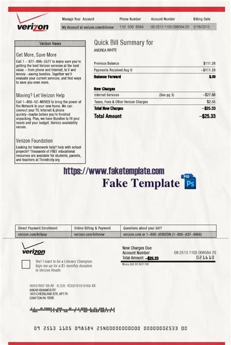 Verizon Phone Bill Template Printable Word Searches