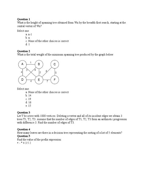 Analysis Of Graph Theory And Data Structure Problems Examining Questions Related To Trees