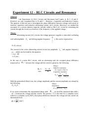 Experiment RLC Circuits And Resonance Docx Experiment RLC Circuits And Resonance