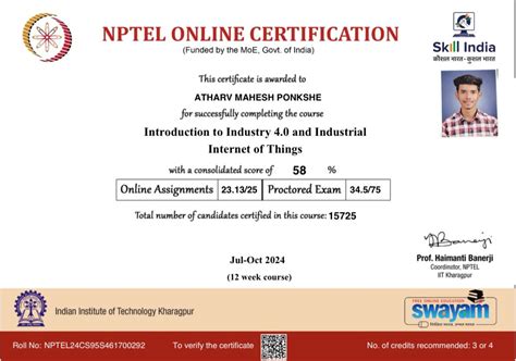 Nptel Iiot Iitkharagpur Swayam Learningjourney Industry4 Certification Atharv Ponkshe