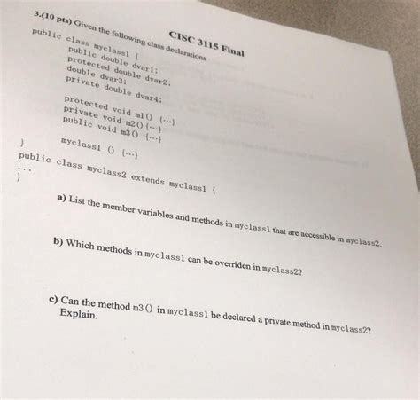 Solved Cisc 3115 Final 310 Pts Given The Following Class